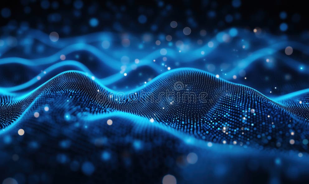 Abstract Blue Wave Pattern with Glowing Particles and Depth Effect ...