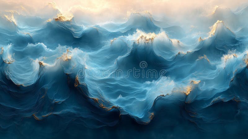 Abstract Blue Wave Pattern with Golden Highlights, Creating a Sense of ...