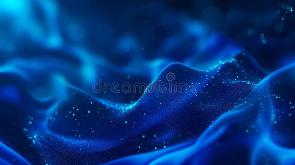 Abstract Blue Wave Pattern with Sparkling Particles in a Fluid-like ...