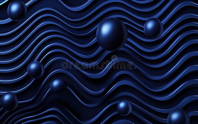 Abstract Blue Wave Patterns with Spherical Shapes Creating a Dynamic ...