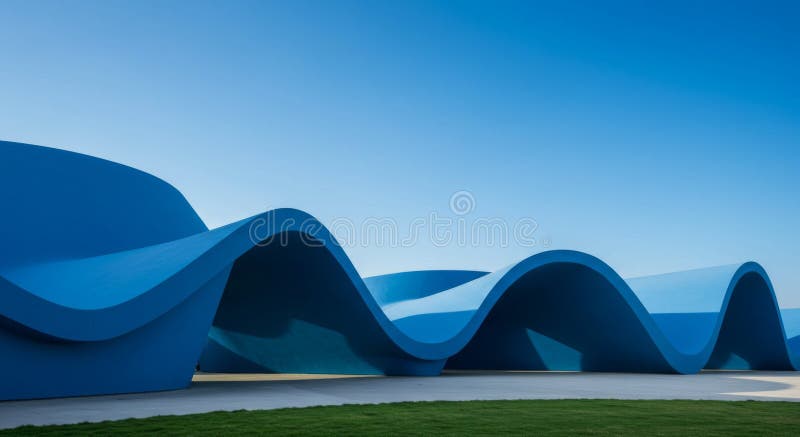Abstract Blue Wave Shaped Building Exterior Stock Illustration ...