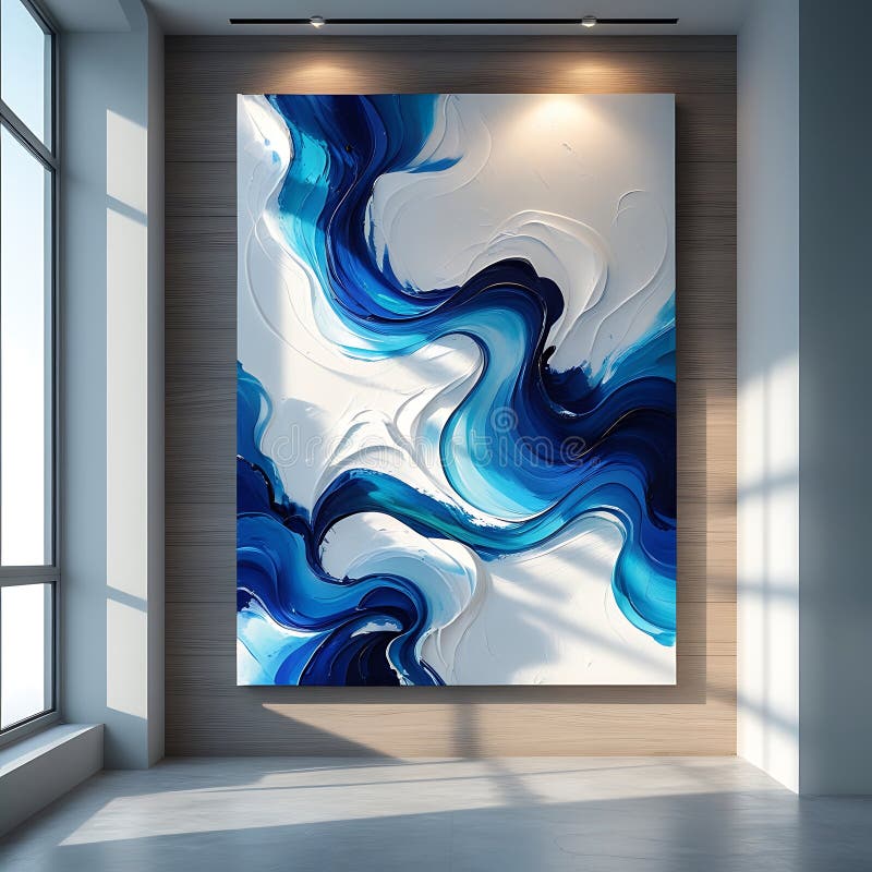 Abstract Blue Wave Texture Painting Modern Wall Art Stock Illustration ...