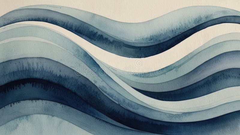 Abstract Blue Wave Watercolor Art with Fluid Curves and Textured Layers ...