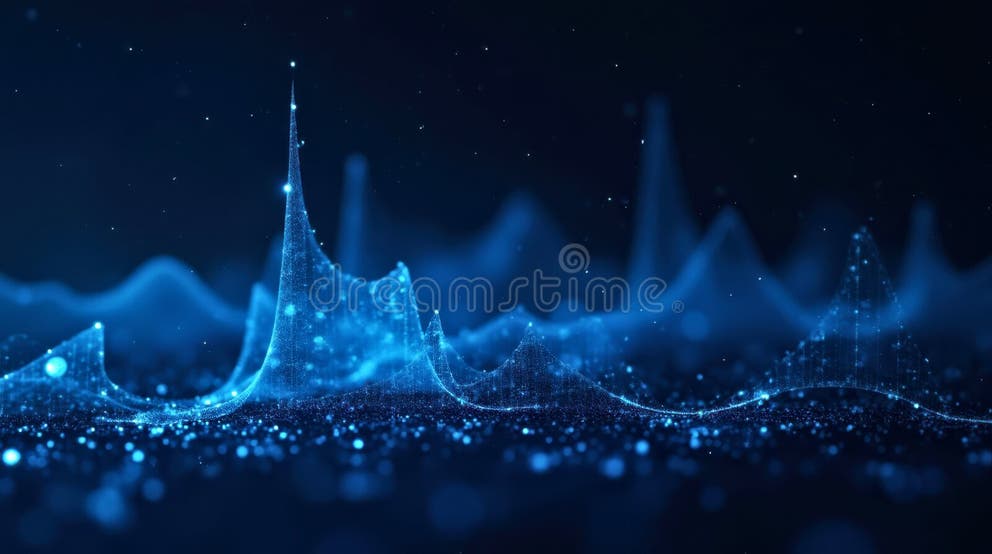 Abstract Blue Waveform Background with Light Particles and Glowing Dots ...