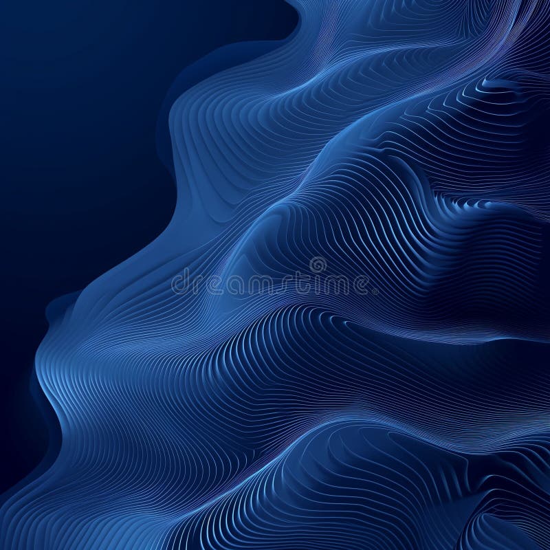 Abstract Ocean Waves Flowing Light Dynamic Movement Deep Blue Tones ...