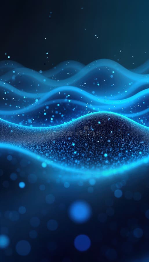 Abstract Blue Waves with Floating Particles Create Fluid Motion, Tech ...