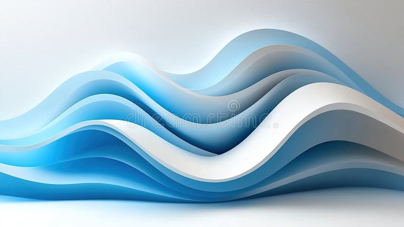 Abstract Blue Waves, Flowing Design, White Background, 3D Render ...