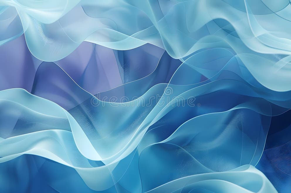 Abstract Blue Waves, Fluid Forms Dance and Swirl in a Serene, Tranquil Composition, Creating an ...