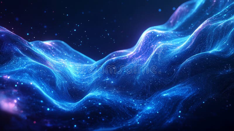 Abstract Blue Waves with Glowing Particles in Cosmic Space. Stock Photo ...