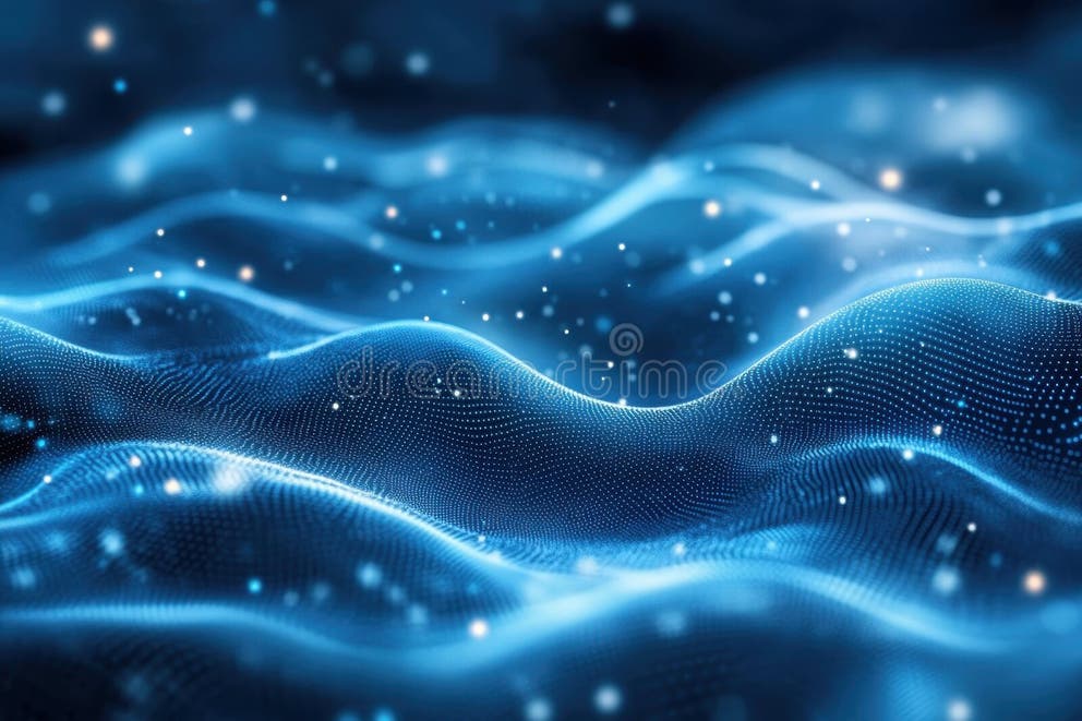 Abstract Blue Waves with Glowing Particles Create a Mesmerizing Digital ...
