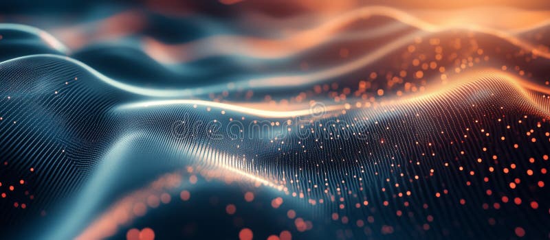 Abstract Blue Waves with Glowing Points, Creating a Digital Landscape ...