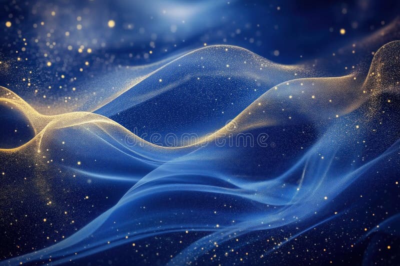 Abstract Blue Waves with Golden Sparkles, Smooth Flowing Patterns ...