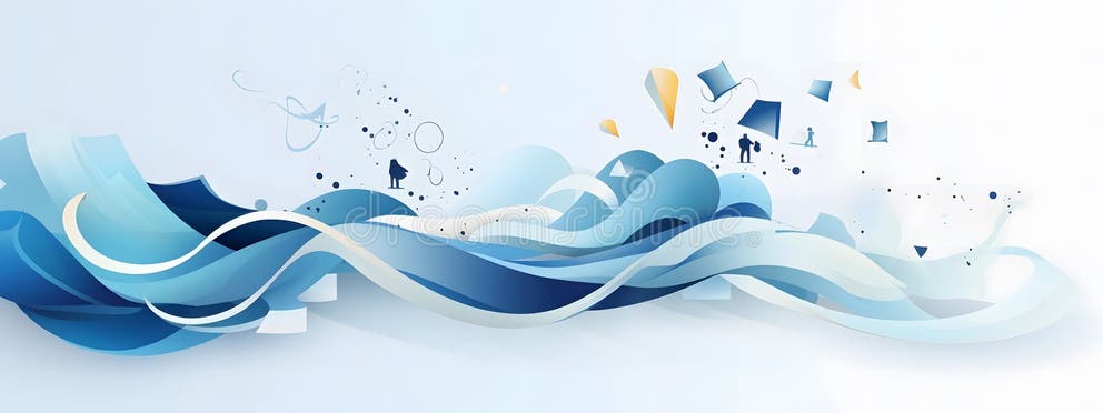 Abstract Blue Waves Illustration with Figures and Floating Shapes ...