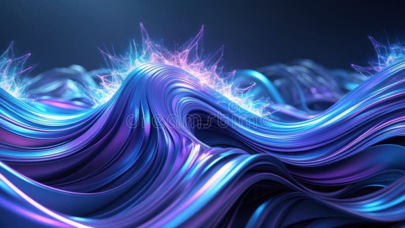 Abstract Blue Waves: Iridescent Flowing Forms with Electric Sparks ...