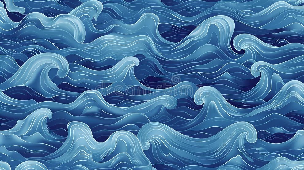 Abstract Blue Waves Pattern in a Digital Art Style, Creating a Fluid and Dynamic Oceanic Theme ...