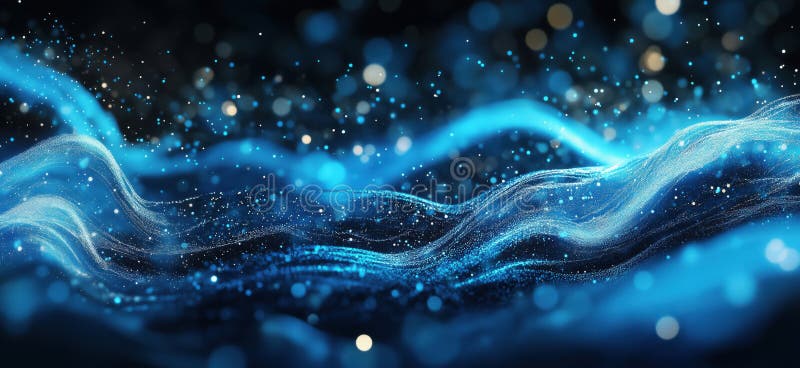 Abstract Blue Waves with Sparkling Particles, Dynamic Flowing Lines ...