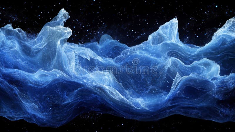 Abstract Blue Waves in a Starry Night Sky Stock Illustration ...
