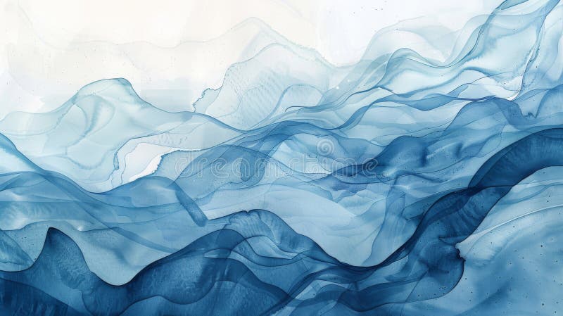 Abstract Blue Waves on White Background, Flowing and Translucent ...