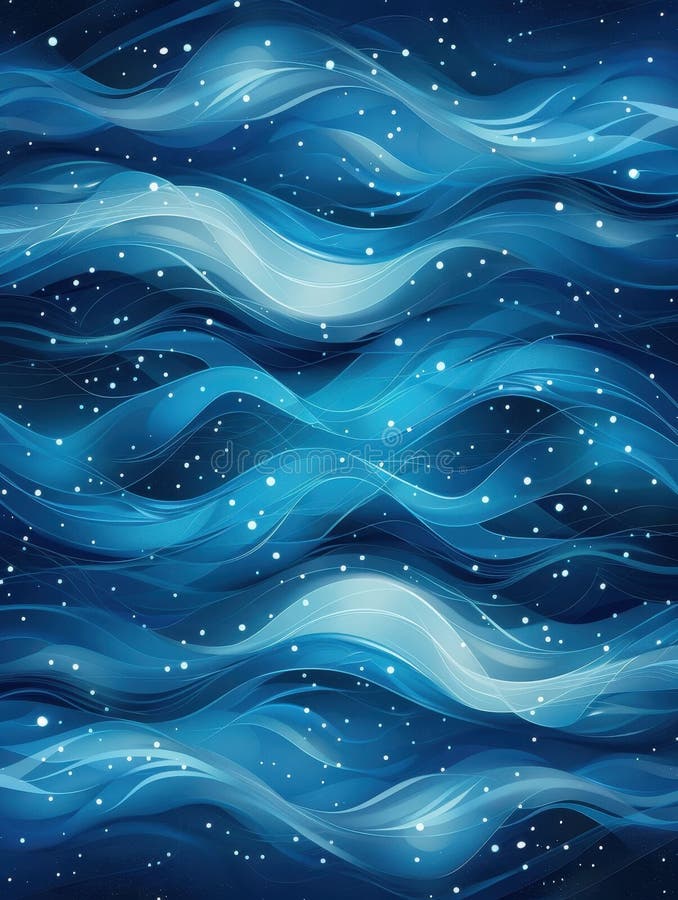 Abstract Blue Waves with White Stars Stock Illustration - Illustration ...