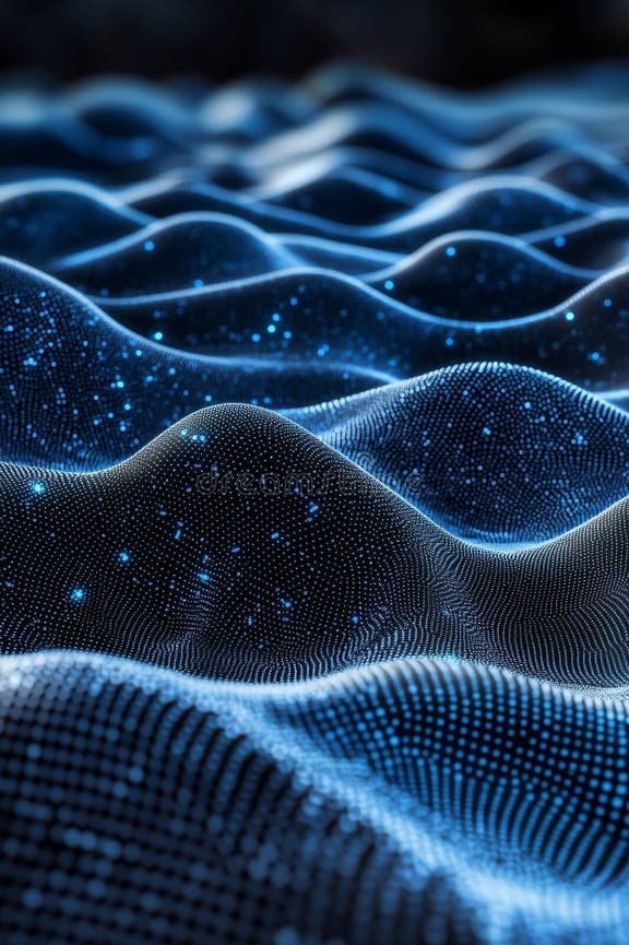 Abstract Blue Wavy Landscape, Digital Data Flow, Technology Background ...