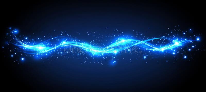 Abstract Blue Wavy Line with Glowing Light Particles on a Dark ...