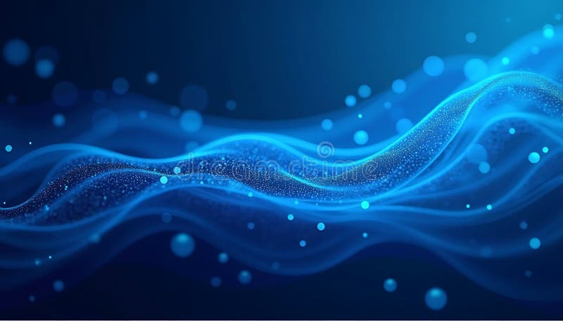 Abstract Blue Wavy Lines with Bubbles Background for Technology ...
