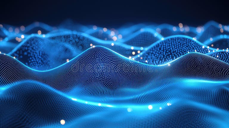 Abstract Blue Wavy Mesh with Glowing Dots Technology, Data, and Network ...