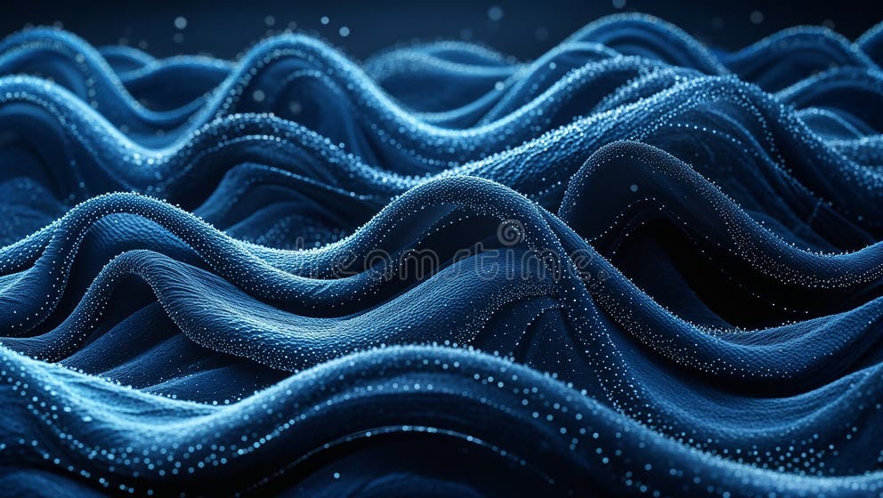 Abstract Blue Wavy Particle Background Forming Digital Landscape Stock ...