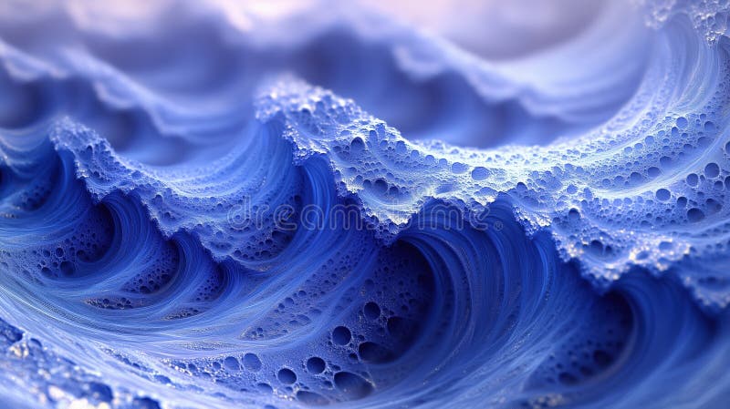 Abstract Blue Wavy Surface Resembling Bubbles or Foam Forming Curves ...
