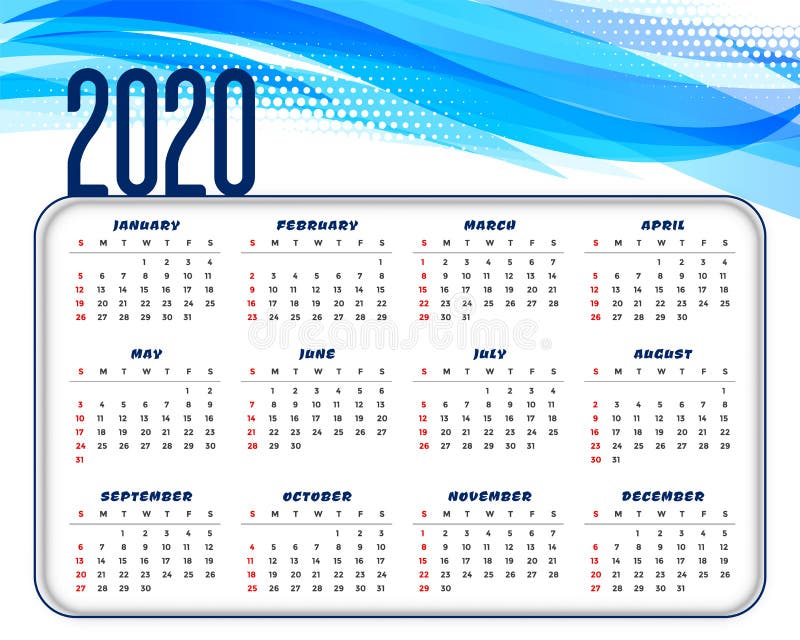 Abstract Blue and White 2020 Calendar Template Design Stock Vector ...