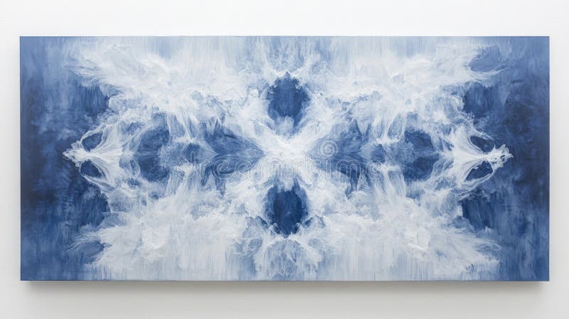 Abstract Blue and White Canvas Painting with Symmetrical Design Stock ...