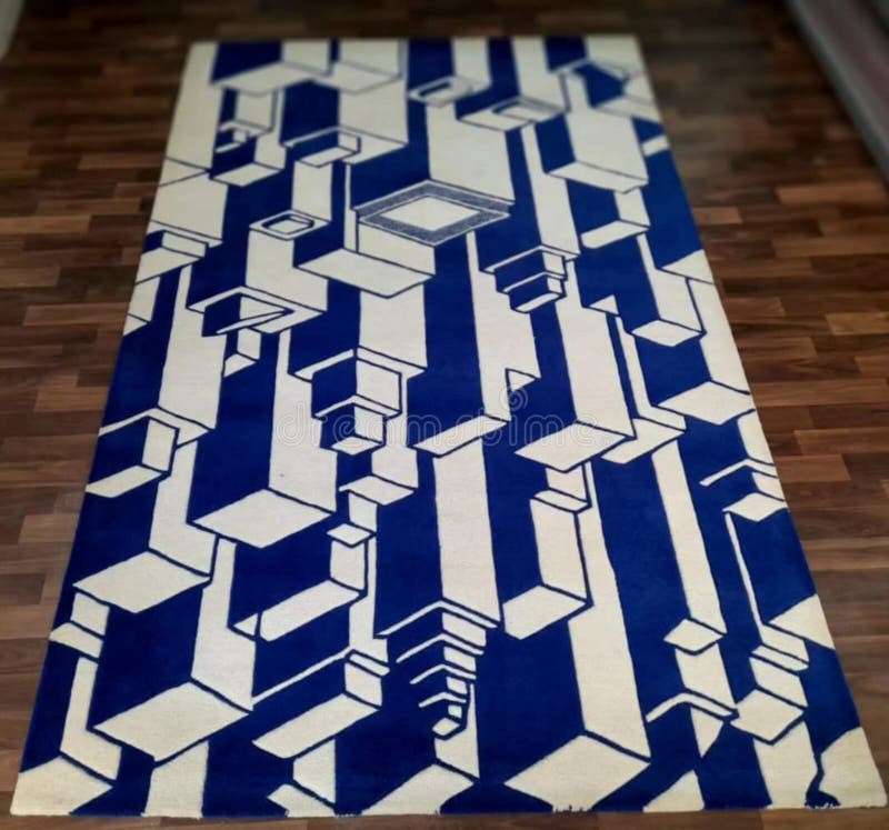 Blue and White Geometric Rug with a Diamond Pattern Stock Photo - Image ...