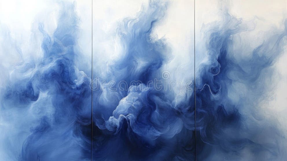 Abstract Blue and White Cloud Triptych Painting Stock Illustration - Illustration of aesthetic ...