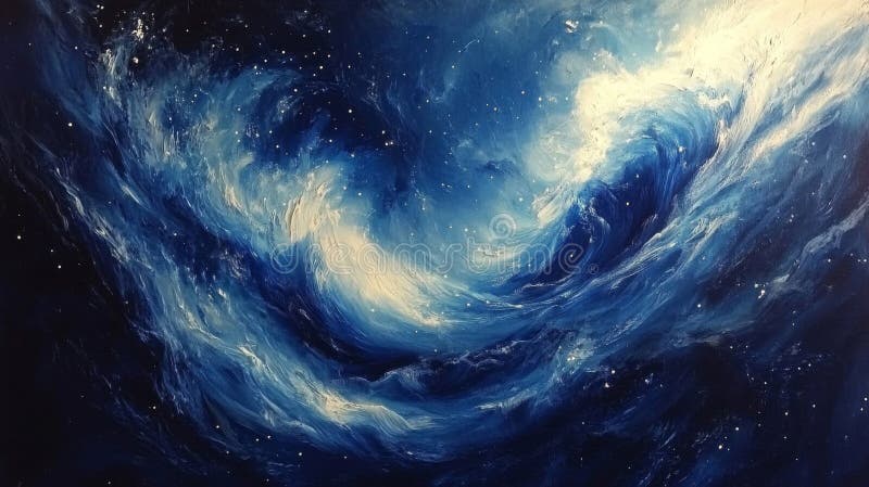 Abstract Blue and White Cosmic Nebula Painting Stock Illustration ...