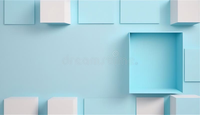 Abstract Blue and White Cube Composition: Minimalist 3D Render of ...