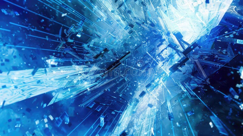 Abstract Blue and White Explosion with Particles on Dark Blue ...