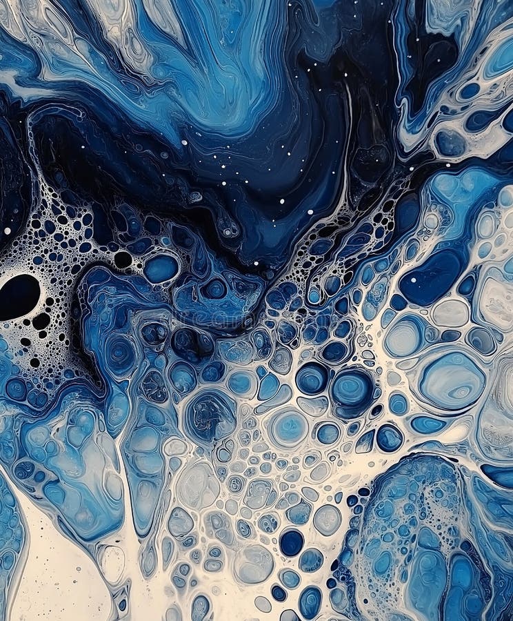 Abstract Blue and White Fluid Art with Swirling Patterns Created Using ...