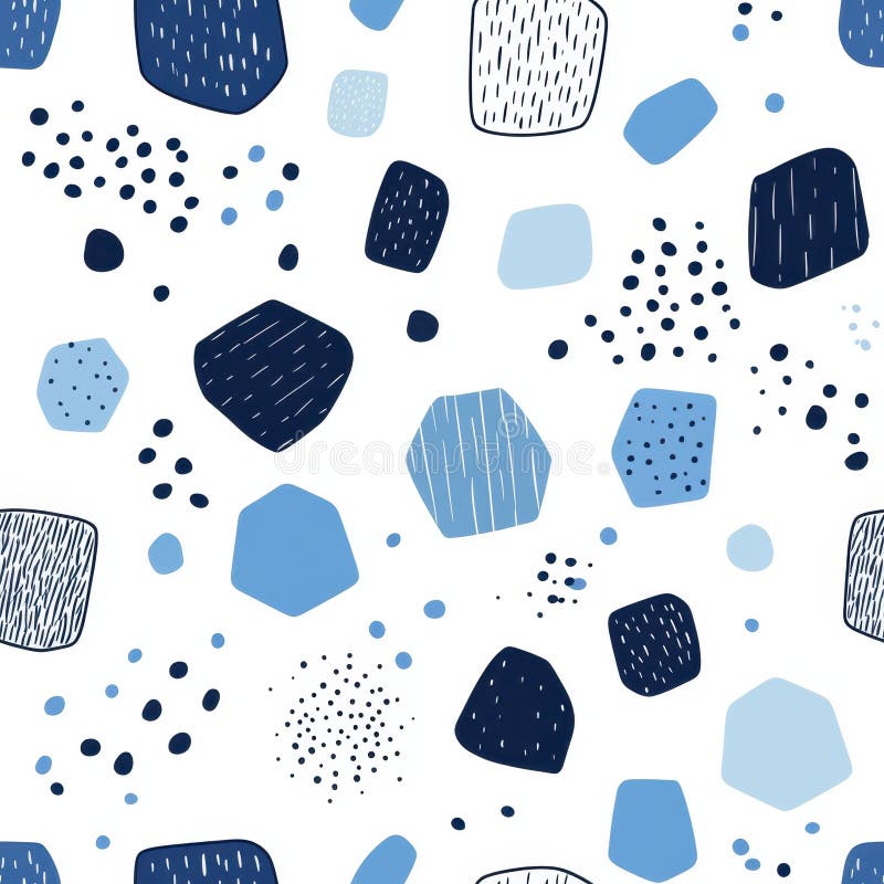 Abstract Blue and White Geometric Pattern with Dots and Shapes. Stock ...