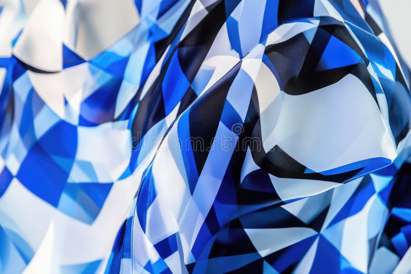 Abstract Blue and White Geometric Pattern Fabric in a Modern Design ...