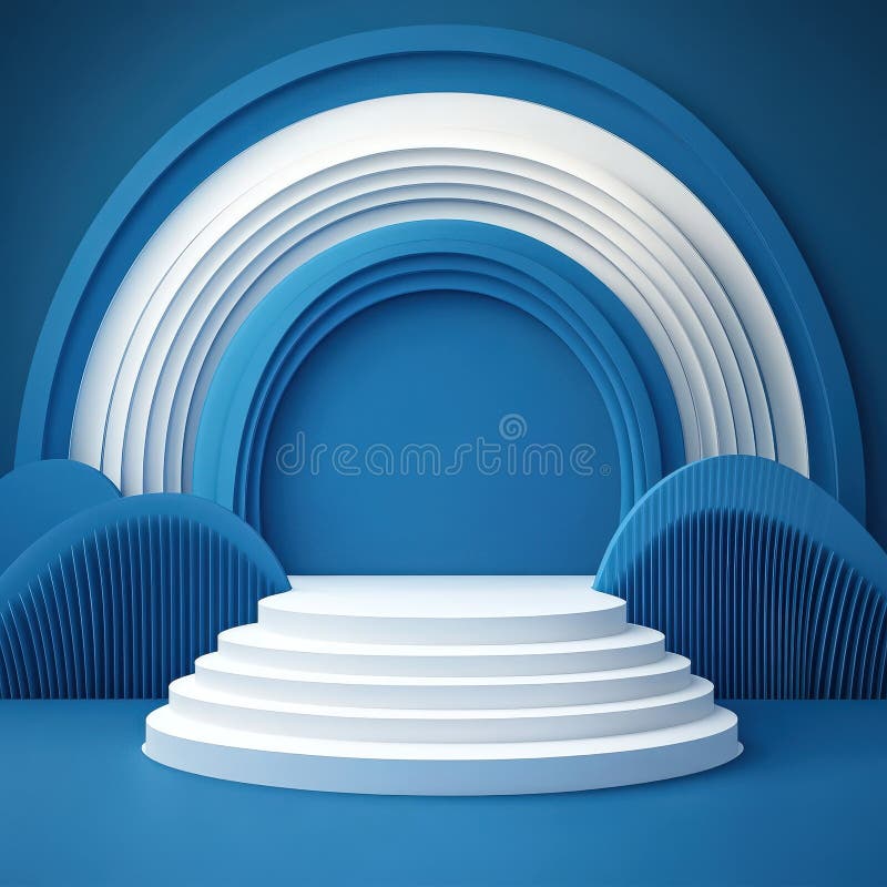 Abstract Blue and White Geometric Stage Background with Circular Layers ...