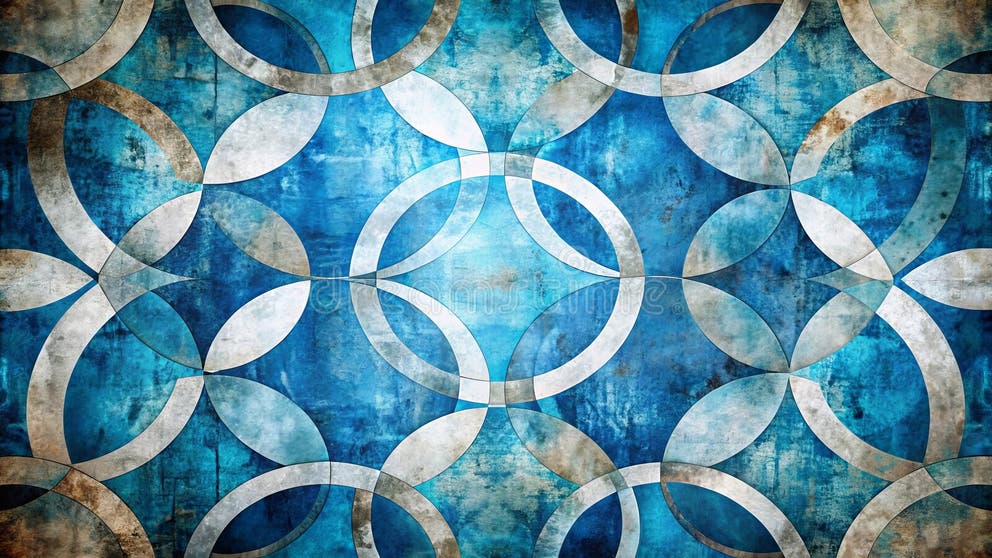 Abstract Blue and White Interlocking Circles Pattern Design on Textured ...