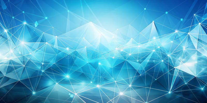 Abstract Blue and White Network - Polygonal Shapes and Glowing ...
