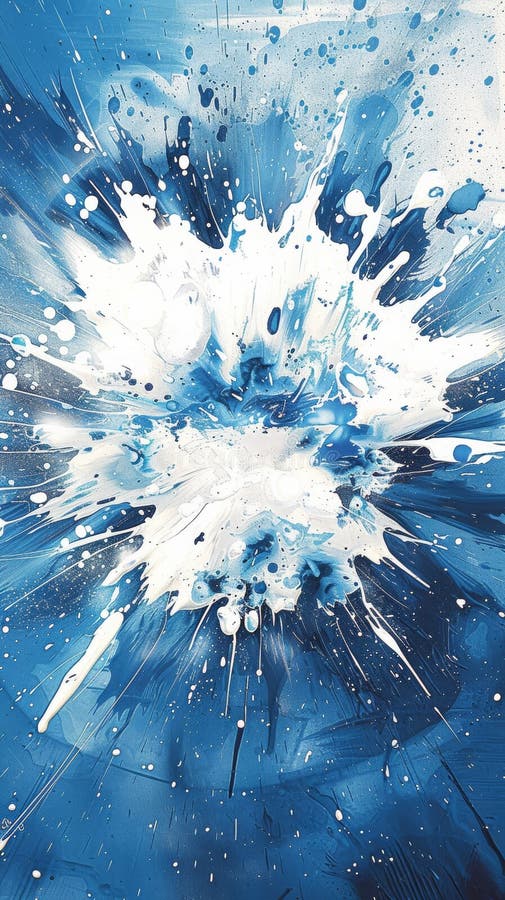Abstract Blue and White Paint Splatter Art Stock Image - Image of paint ...