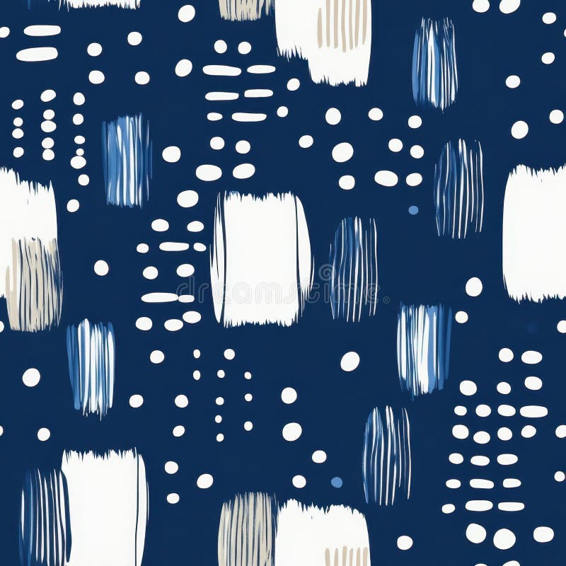 Abstract Blue and White Pattern with Hand-Drawn Brush Strokes and Dots. Stock Photo - Image of ...