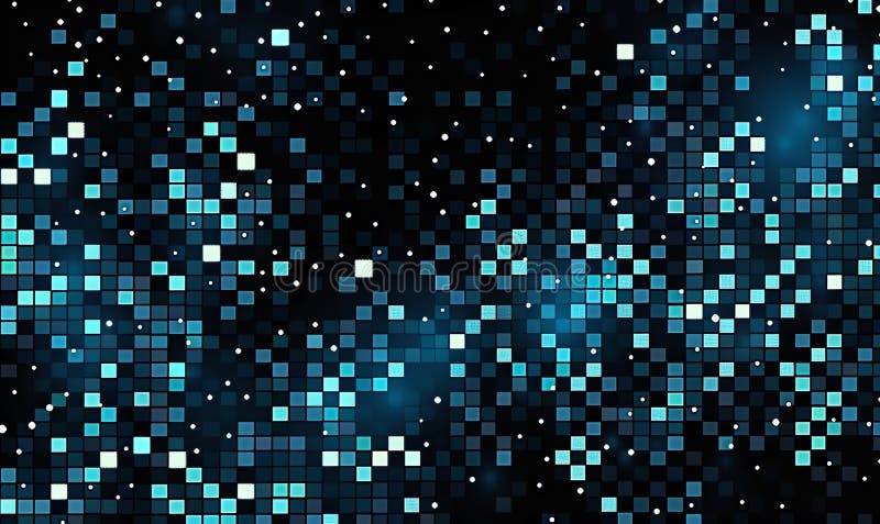 Abstract Blue and White Square Pattern on Black Background Digital Art ...