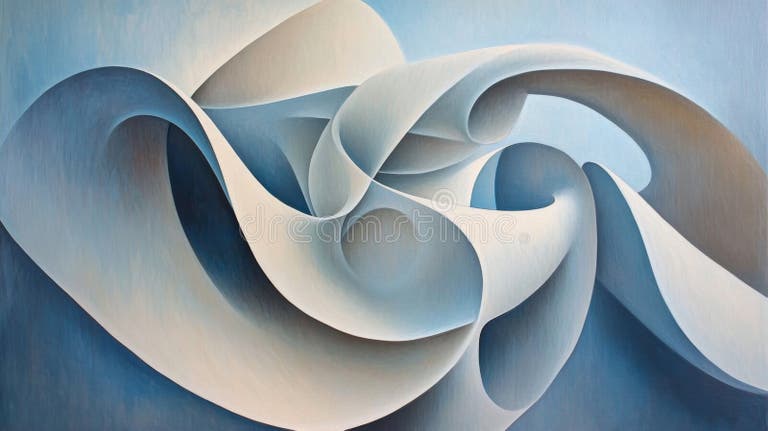 Abstract Blue and White Swirling Forms Painting Stock Illustration ...