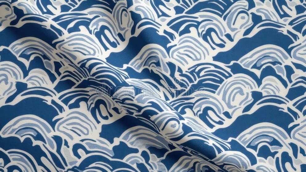 Abstract Blue and White Wave Patterned Fabric with Folded Texture Stock ...