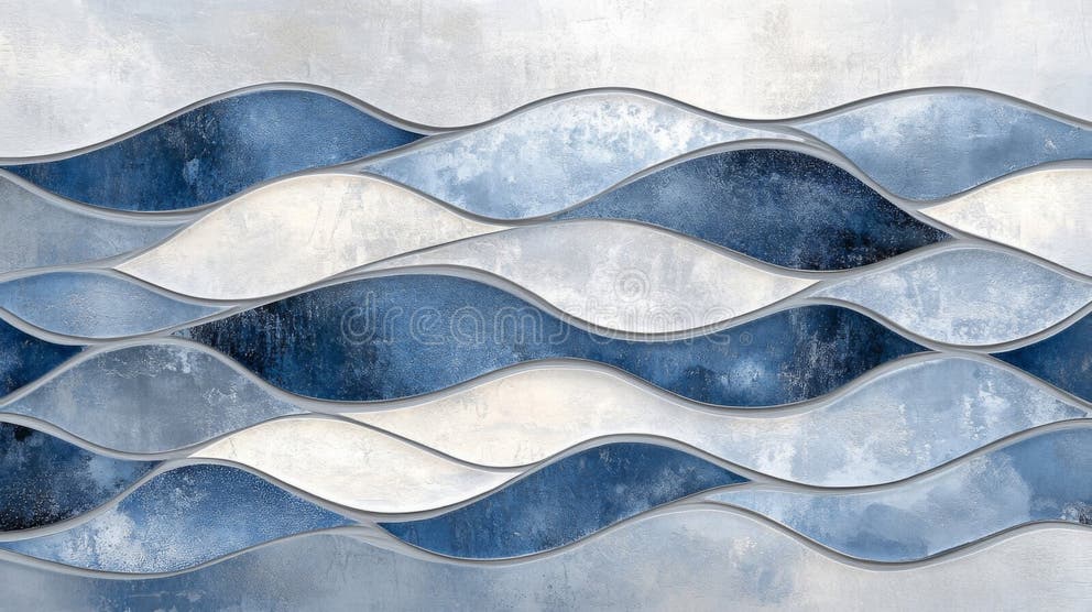 Abstract Blue and White Wave Tile Pattern Design Stock Illustration ...