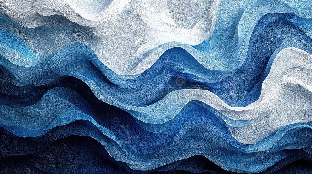Abstract Blue and White Wavy Pattern with Intricate Textures and ...