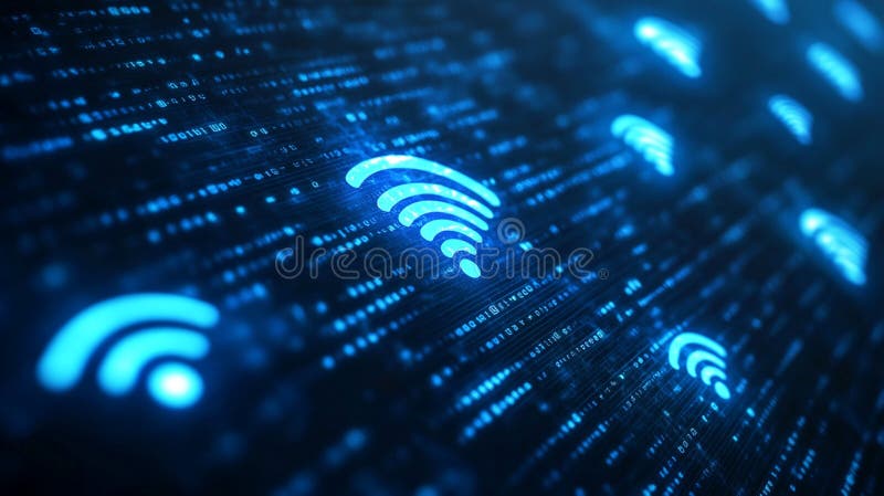 Abstract Blue Wifi Network Digital Technology Background Illustration ...